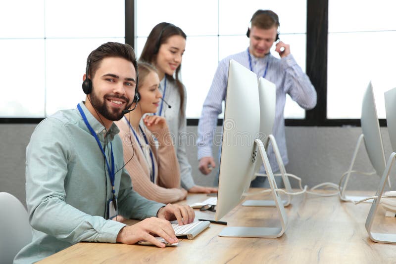 Technical Support Operator Working with Colleagues Stock Image - Image ...