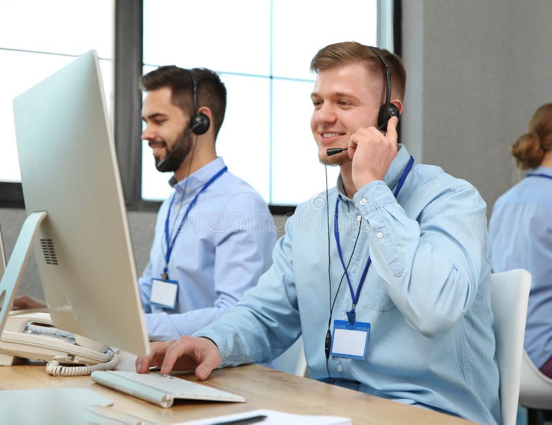 Technical Support Operator Working with Colleagues Stock Photo - Image ...