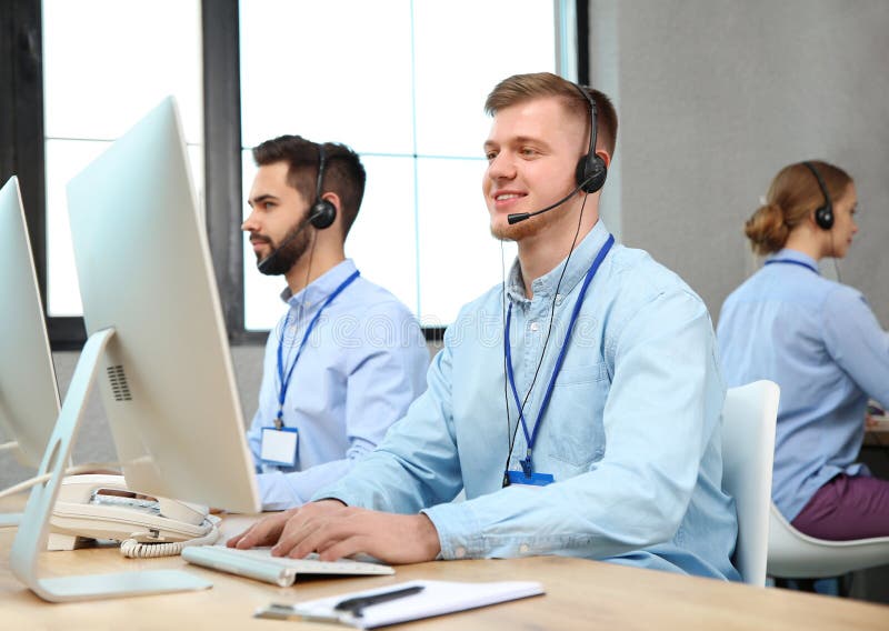 Technical Support Operator Working with Colleagues Stock Photo - Image ...