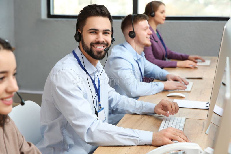Technical Support Operator Working with Colleagues Stock Photo - Image ...