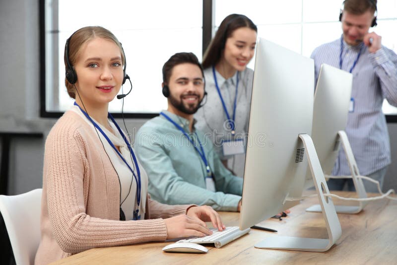 Technical Support Operator Working with Colleagues Stock Photo - Image ...