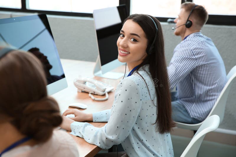 Technical Support Operator Working with Colleagues Stock Image - Image ...