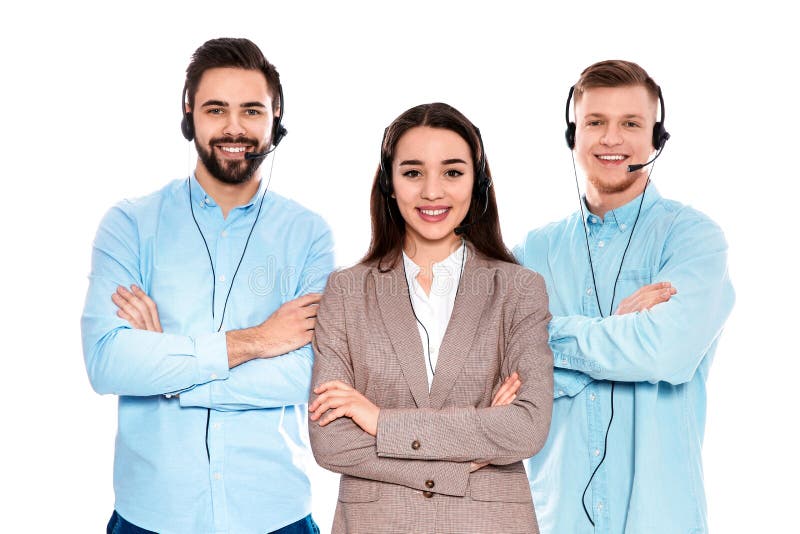 Technical Support Operators with Headsets on White Stock Image - Image ...