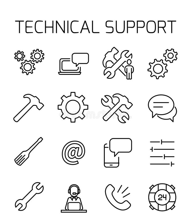 Technical Support Related Vector Icon Set. Stock Vector - Illustration ...