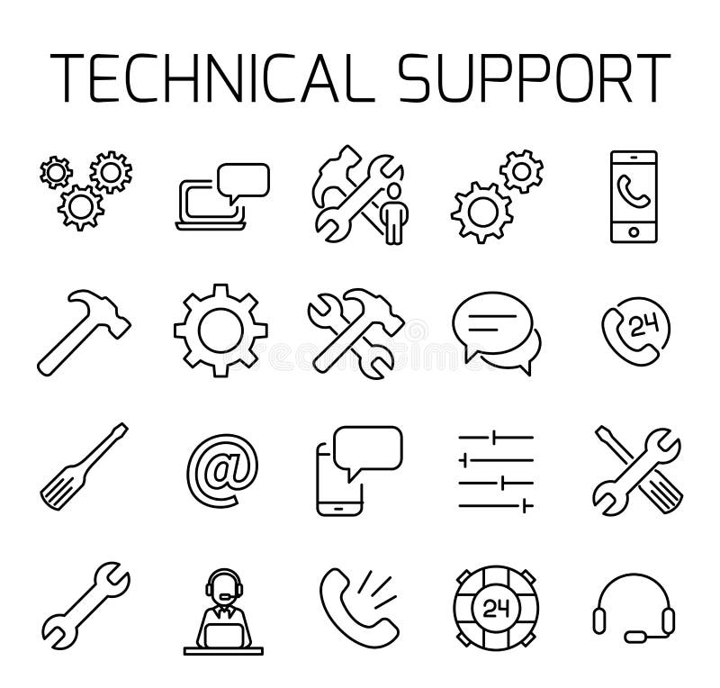 Technical Support Related Vector Icon Set. Stock Vector - Illustration ...