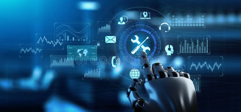 Technical Support and Service Automation Concept. Chatbot. Robotic Arm ...