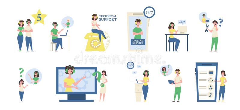 Technical Support Set stock vector. Illustration of assistance - 248289558