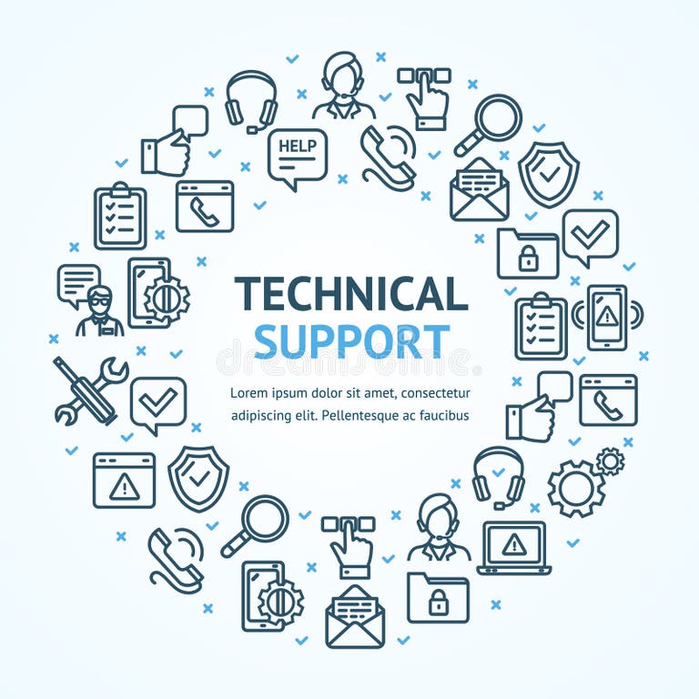 Technical Support Signs Round Design Template Thin Line Icon Banner ...