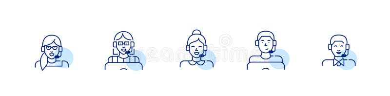 Technical Support Staff Icons Set. Help Desk Workers Working with ...