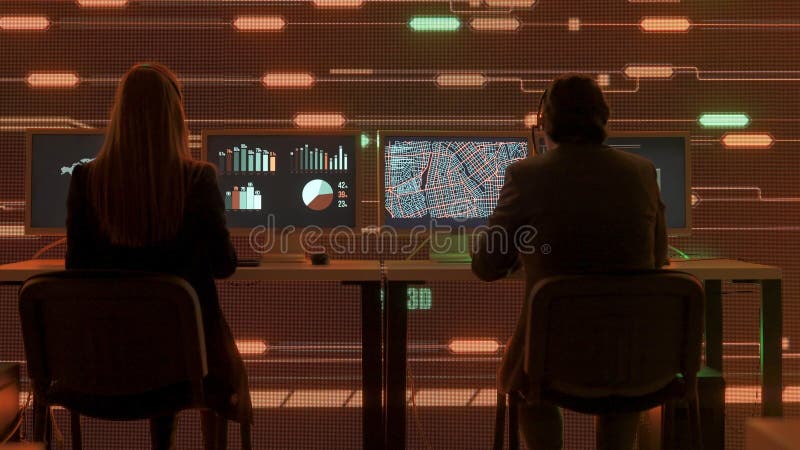 Technical Support Team in Control Room. it Specialists in Headsets Work ...