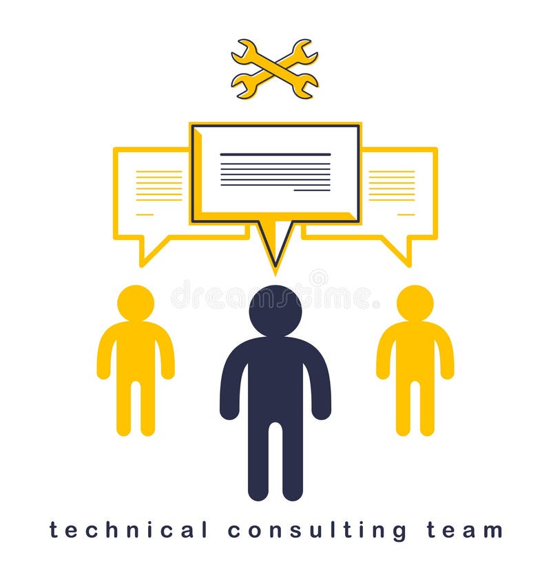Technical Support Team, Three Man with Speech Bubbles Vector Stock ...