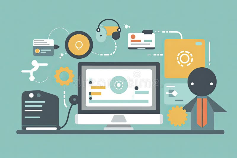 Technical Support Template Concept Flat Design Icon. Hotline Stock ...