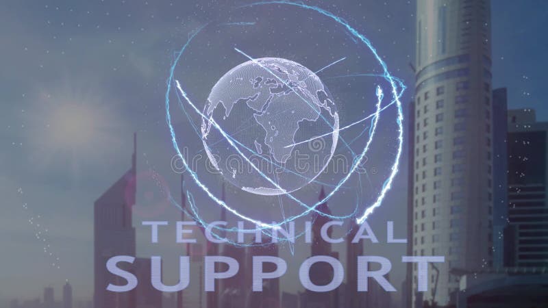Technical Support Text with 3d Hologram of the Planet Earth Against the ...