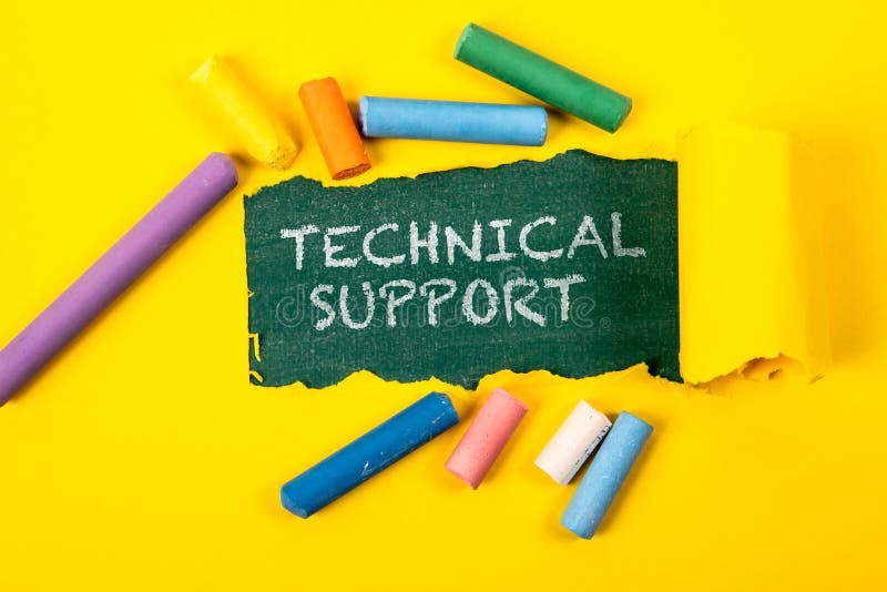 Technical Support. Text Under Torn Yellow Paper on a Green Chalkboard ...