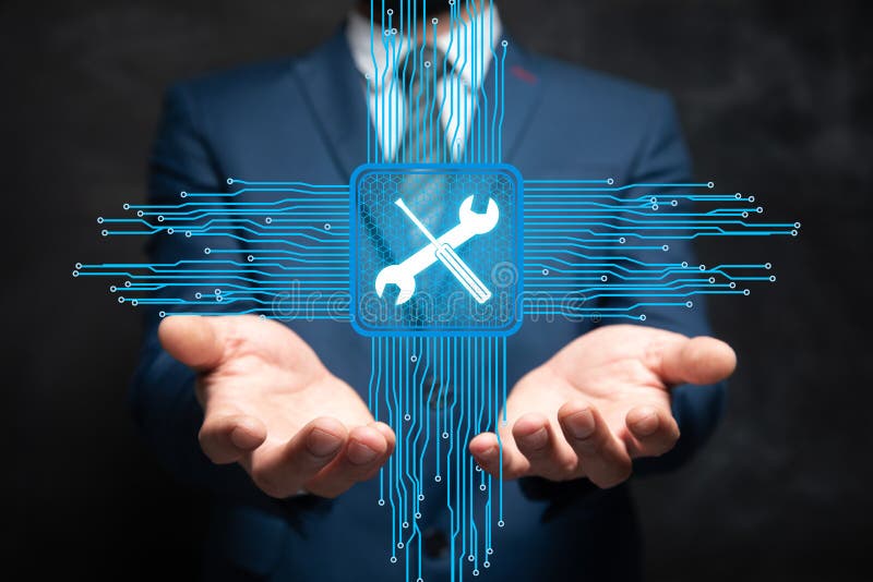 Technical Support Tools in the Motherboard on a Virtual Screen Stock ...