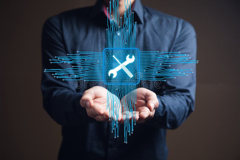 Technical Support Tools in the Motherboard on a Virtual Screen Stock ...