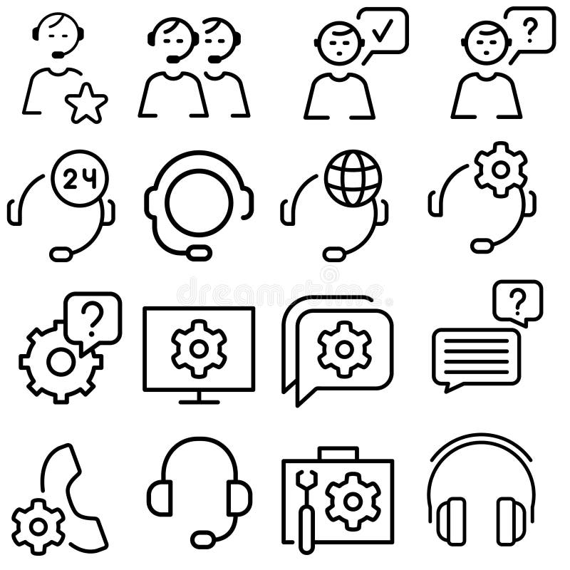 Technical Support Vector Icon Set. Operator Illustration Sign ...