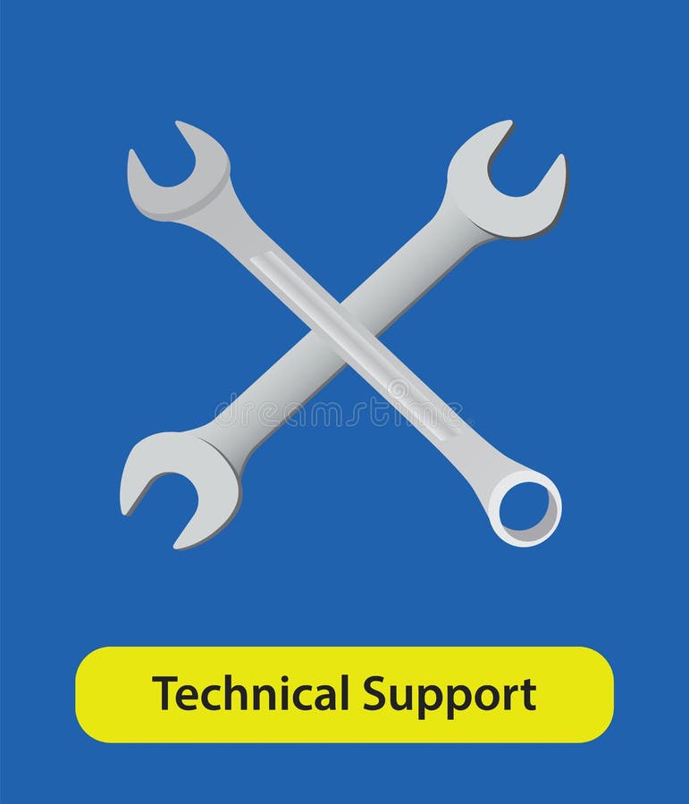 Technical Support Vector Symbol Sign with Wrench and Blue Background ...