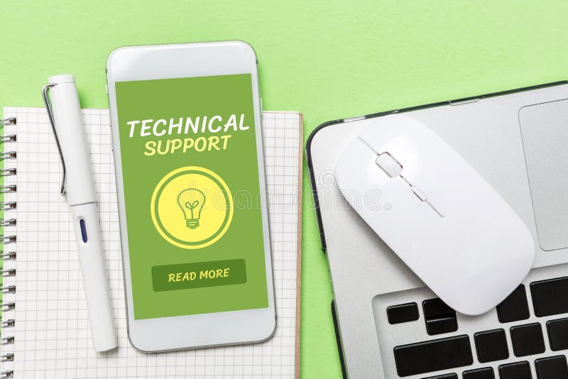 Technical Support Word Display on Cellphone Screen Office Desk, Stock ...