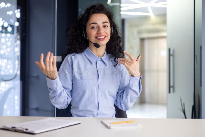 Technical Support Worker with Video Call Headset Talking To Customer ...