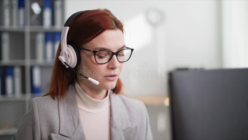 Technical Support, Young Cute Female Call Center Operator in Glasses ...