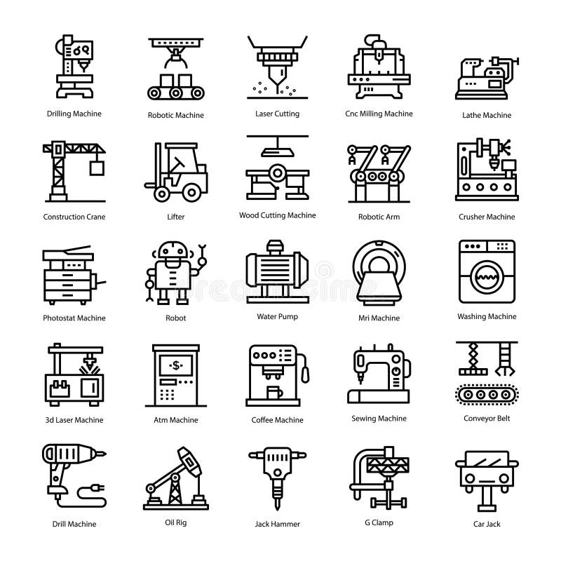 Technical Tools and Machines Line Icons Pack Stock Vector ...