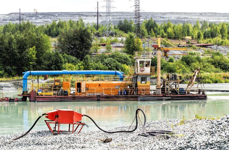 Technical Vessel Dredger for Dredging on River Stock Image - Image of ...