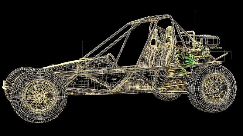 Technical Wireframe of an Off-road Buggy, Showing Detailed Structural ...