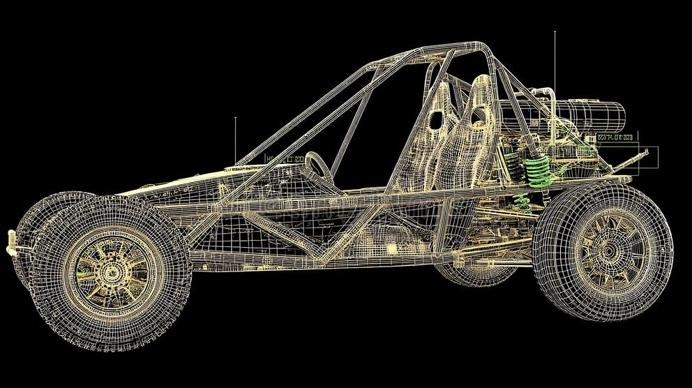 Technical Wireframe of an Off-road Buggy, Showing Detailed Structural ...