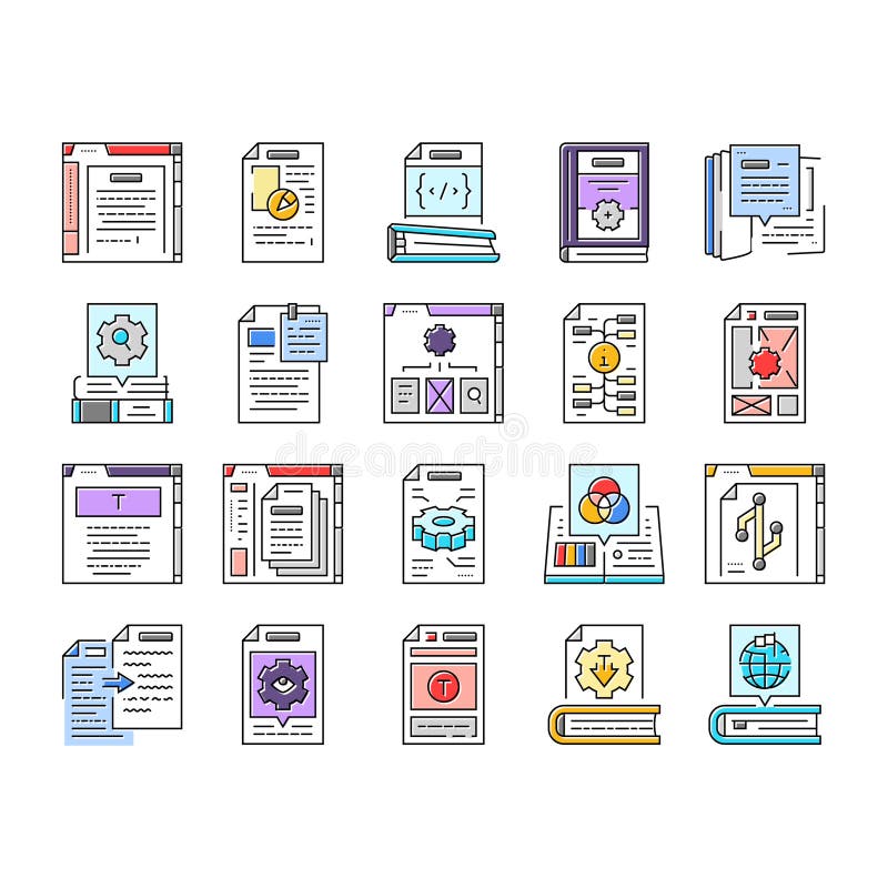 Technical Writer Doc Icons Set Vector Stock Illustration Illustration