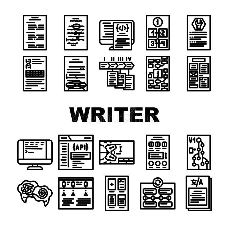 Technical Writer Document Manual Icons Set Vector Stock Vector ...