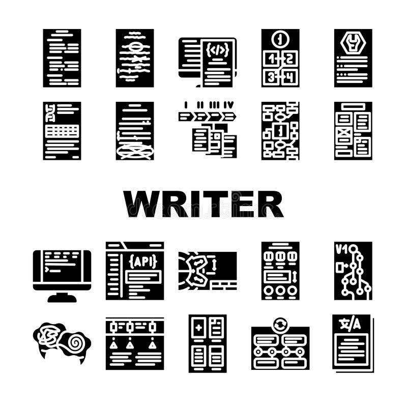 Technical Writer Document Manual Icons Set Vector Stock Vector ...