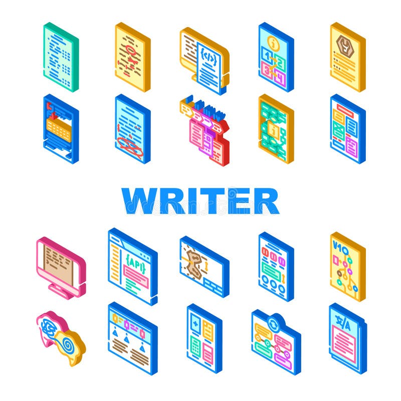 Technical Writer Document Manual Icons Set Vector Stock Illustration ...