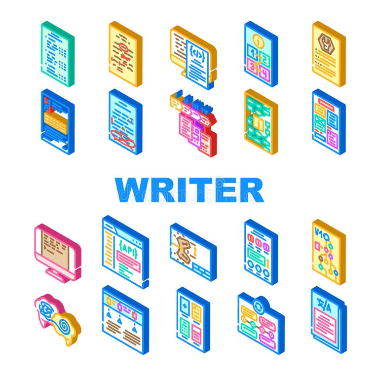 Technical Writer Document Manual Icons Set Vector Stock Vector ...