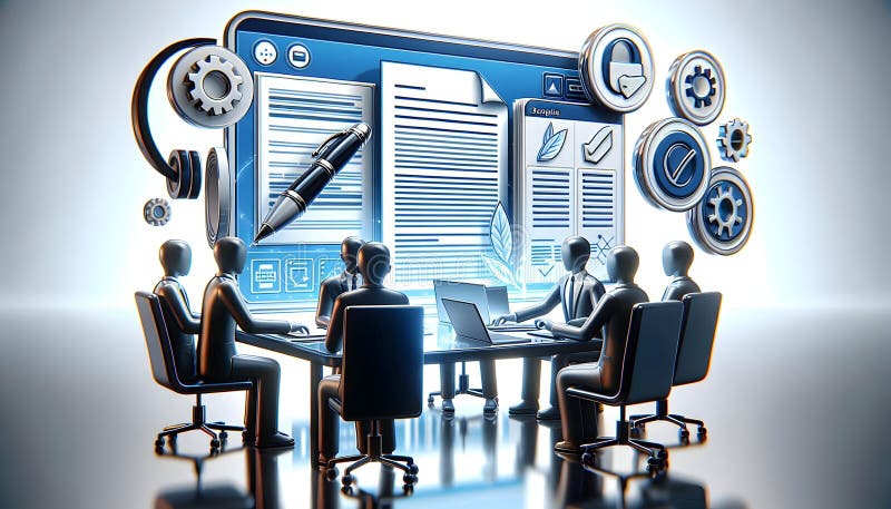 Technical Writer Editing Documents in a Glossy Virtual Meeting Concept ...