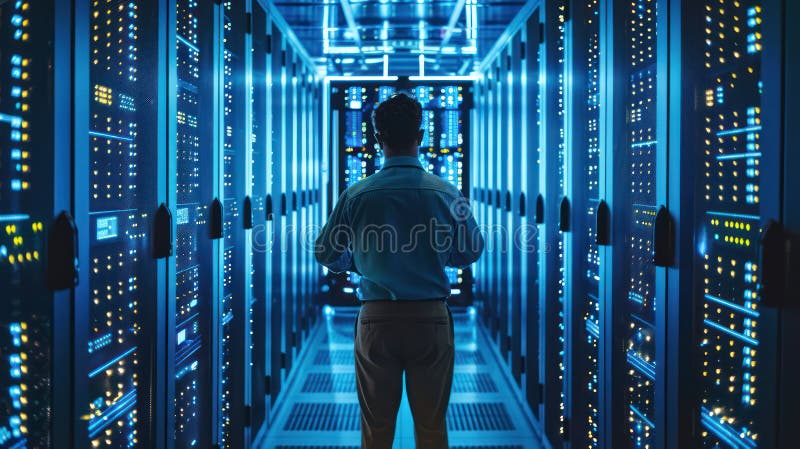 A Technician Analyzing Big Data on Multiple Computer Screens Stock ...
