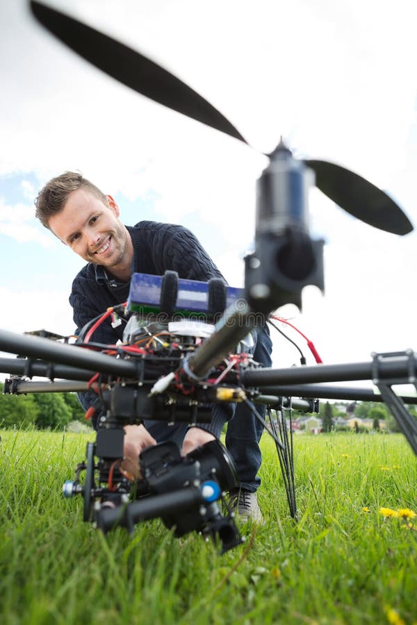 Technician Assembling Camera on UAV Drone Stock Image - Image of camera ...