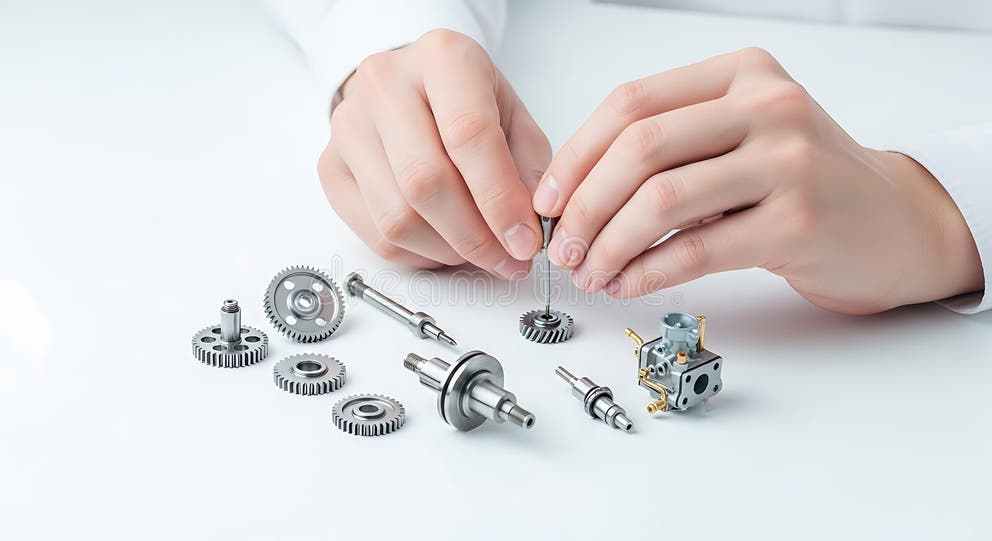 Technician Assembling Precision Gear Mechanism for Engineering Devices ...