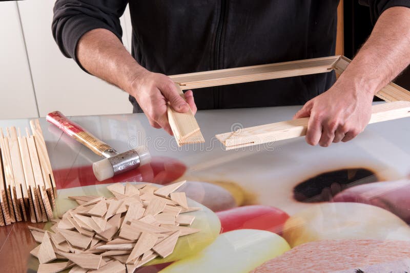 Technician Assembling a Wood Frame Stock Photo - Image of frame ...