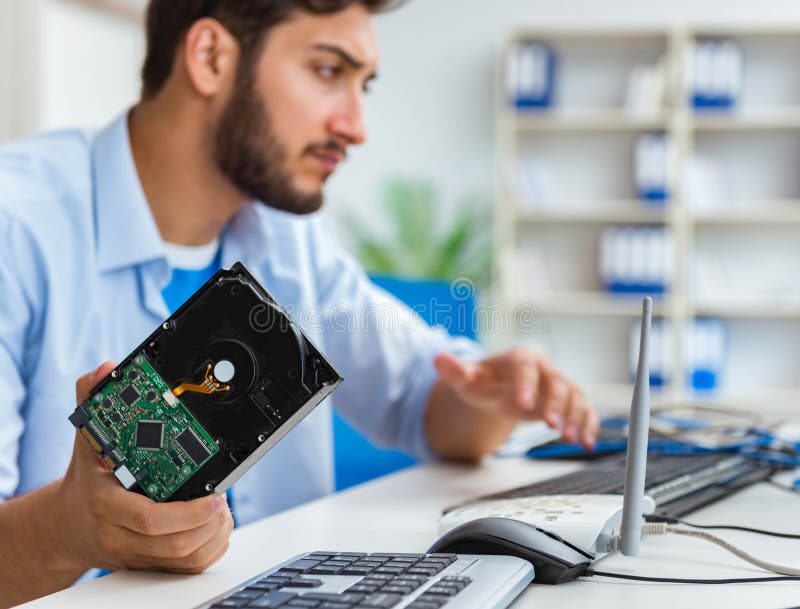Technician with Broken Hard Drive Stock Photo - Image of fixing, broken ...