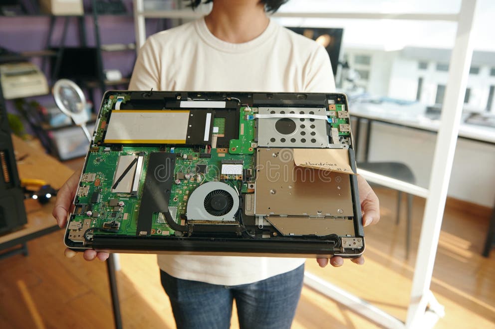 Technician with Broken Laptop in Workshop Stock Image - Image of detail, equipment: 327596447