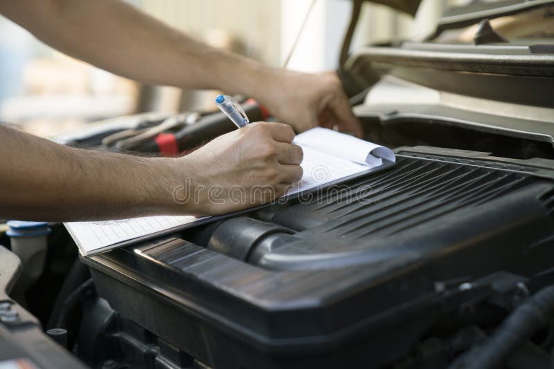 Technician Check the Engine daily Stock Image - Image of automobile ...