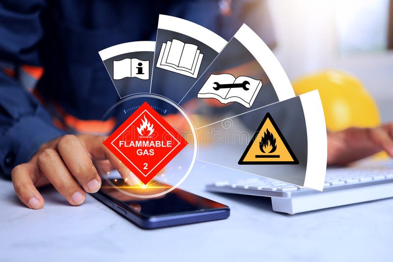 Technician Check Information for Flammable Gas Warning Label Stock ...