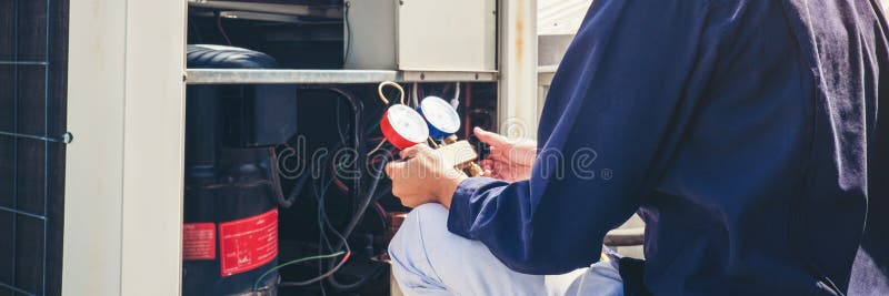 Technician is Checking Air Conditioner Stock Photo - Image of ...