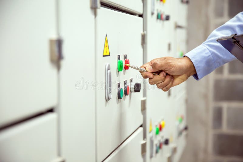Technician Checking Air Handling Unit AHU Starter Button Control Panel ...