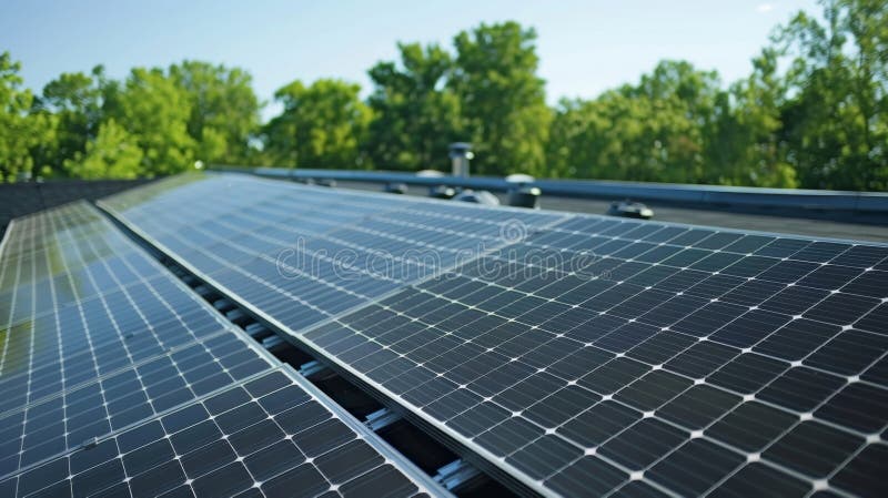 A Technician Checking the Alignment of Solar Panels on a Sloped Rooftop ...