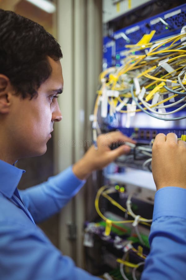 Technician Checking Cables in a Rack Mounted Server Stock Photo - Image ...