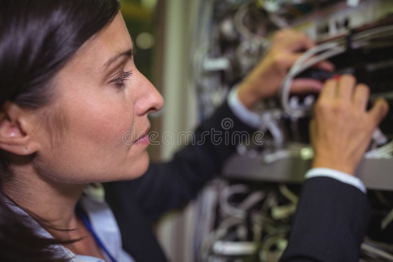 Technician Checking Cables in a Rack Mounted Server Stock Image - Image ...