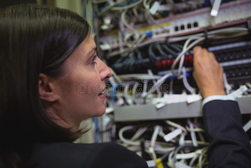 Technician Checking Cables in a Rack Mounted Server Stock Image - Image ...