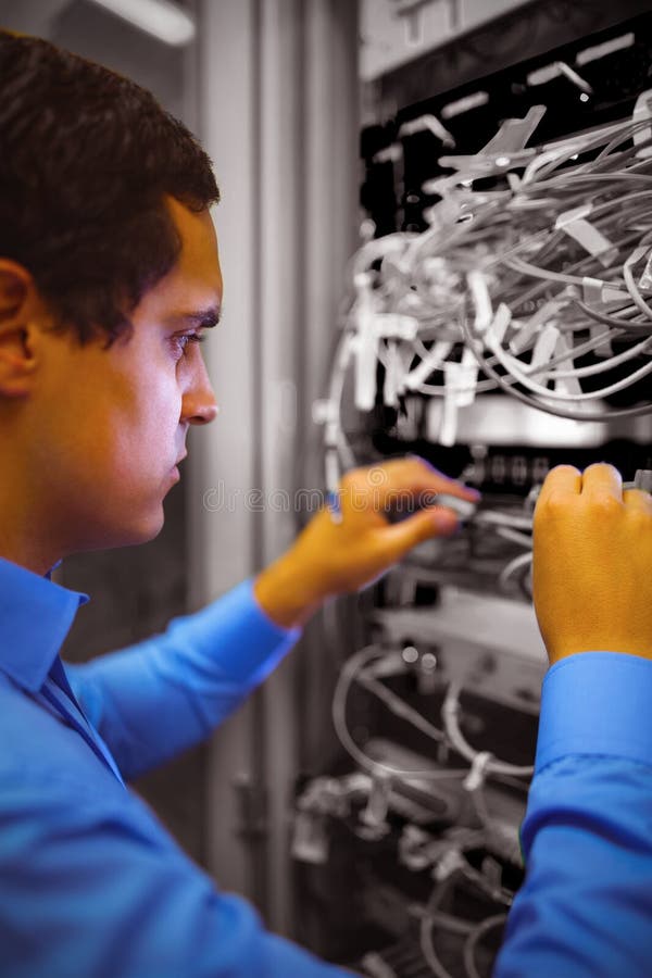 Technician Checking Cables in a Rack Mounted Server Stock Image - Image ...